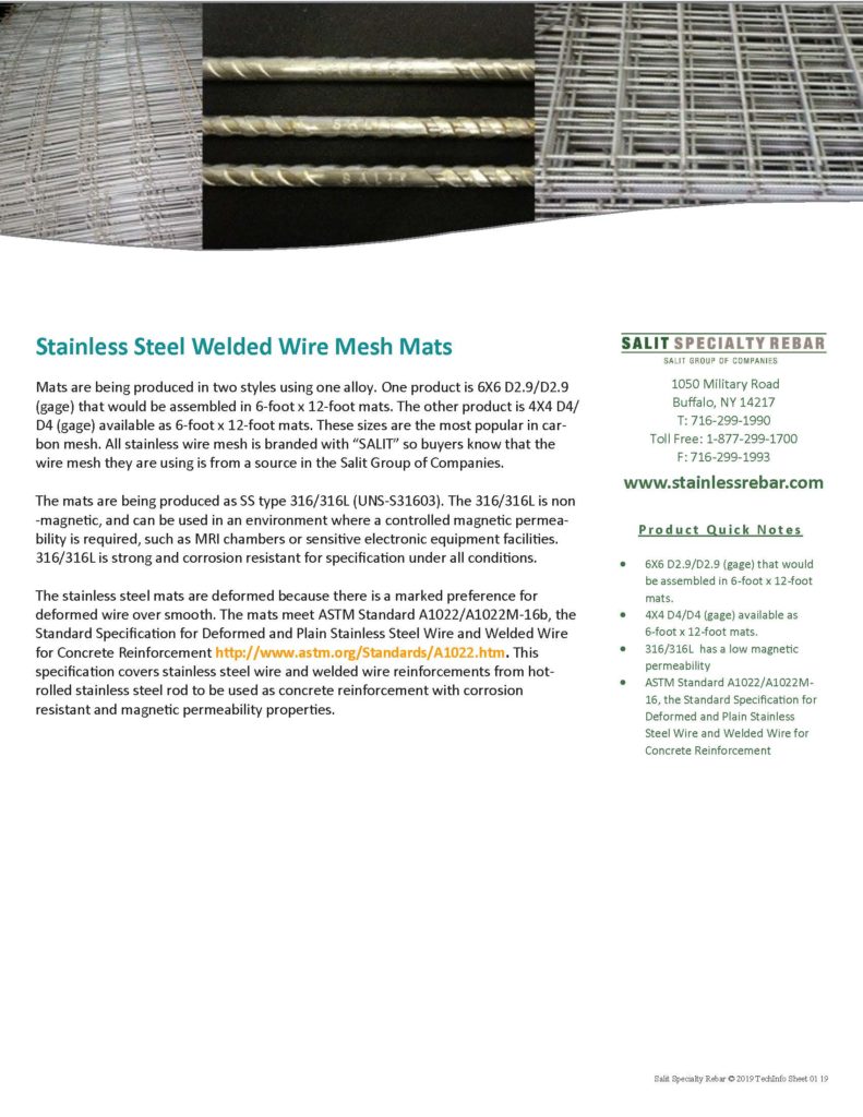 Stainless Steel Welded Wire Mesh Mats November 2019 - Salit Specialty Rebar